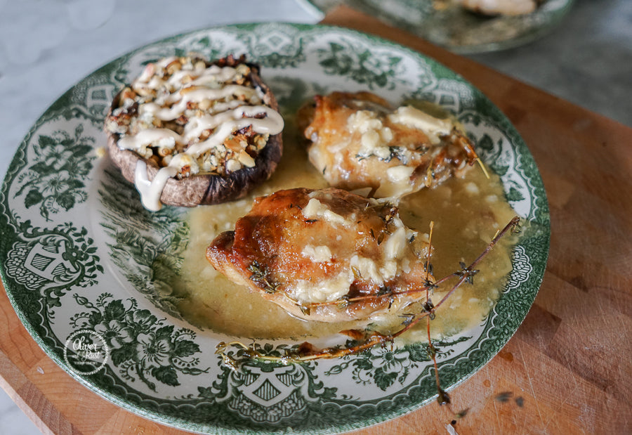 Vampire Chicken with pine nut goat cheese portobellos – Oliver and Rust